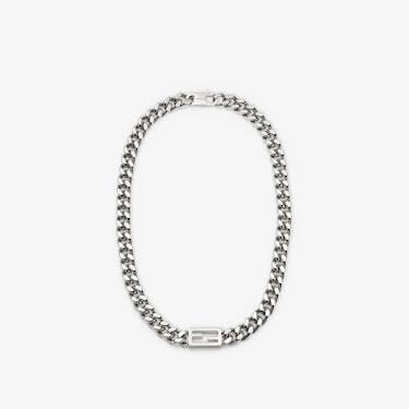Fendi Ff Baguette Motif Chain Link Necklace - Silver