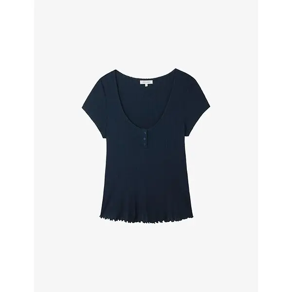 THE WHITE COMPANY Pointelle Scoop-neck Stretch-jersey Pyjama Top - Navy