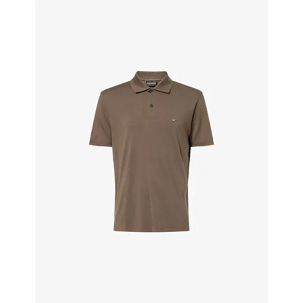 Emporio Armani Embroidered-emblem Classic Modal-blend Polo Top - Mud