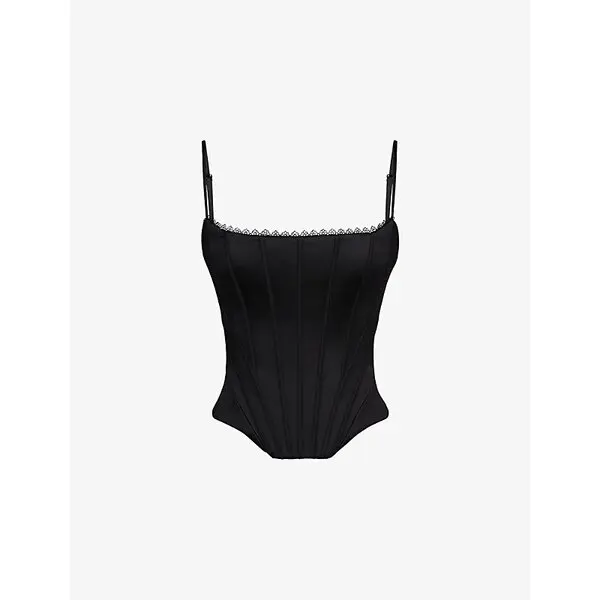 House Of Cb Cadie Satin Corset Top - Black