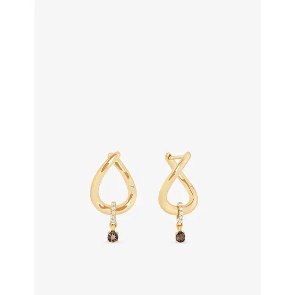 ASTRID & MIYU Molten Huggie Earrings With Diamond And Smokey Quartz - 14ct Solid Gold