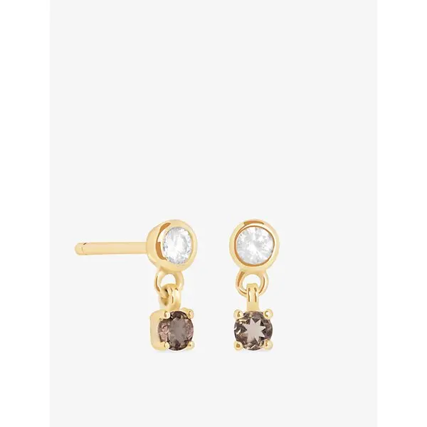 ASTRID & MIYU 14ct Yellow-gold, Lab-grown Diamond And Smokey Quartz Stud Earrings - 14ct Solid Gold
