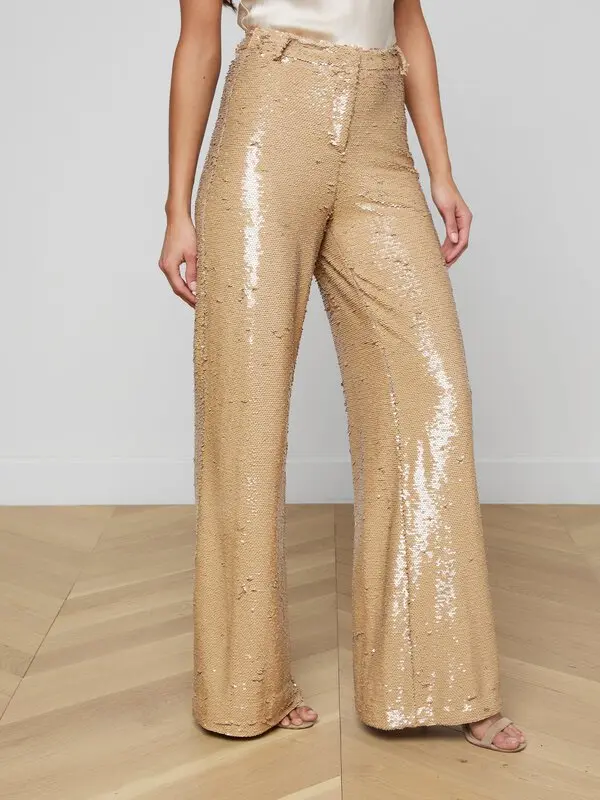 L'Agence Gavin Sequin Wide-leg Pants - Soft Camel