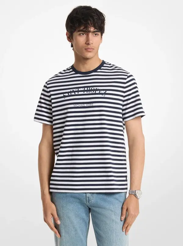 Michael Kors Provence Striped Cotton Jersey T-shirt In Size By