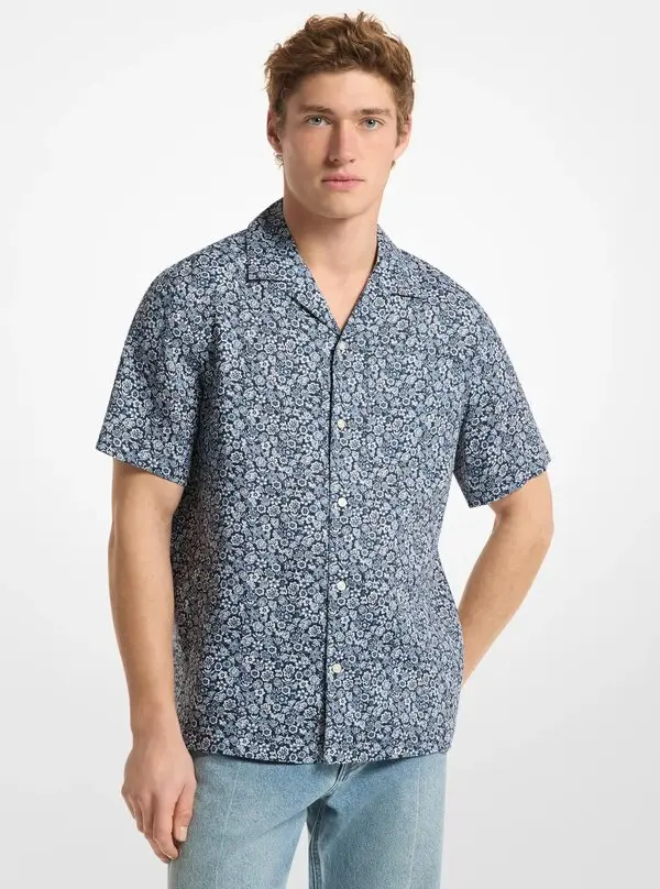 Michael Kors Floral Print Linen Camp Shirt In Size By