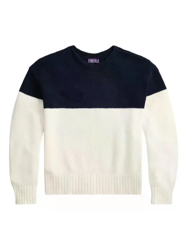Ralph Lauren Purple Label Colourblock Crew Neck Sweater - White