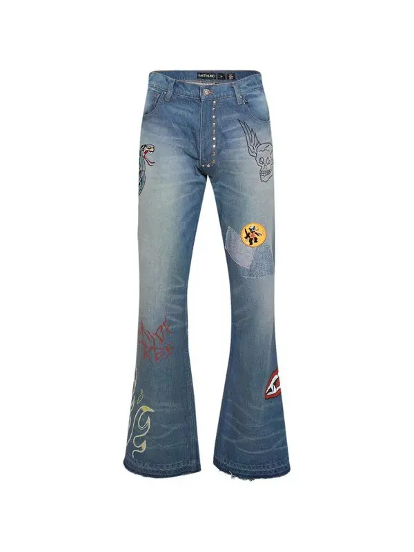 EARTHLING VIP Graphic-patch Flared Jeans