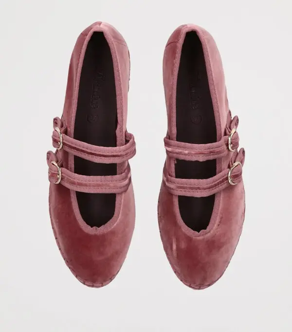 FLABELUS Velvet Mary Jane Flats - Pink