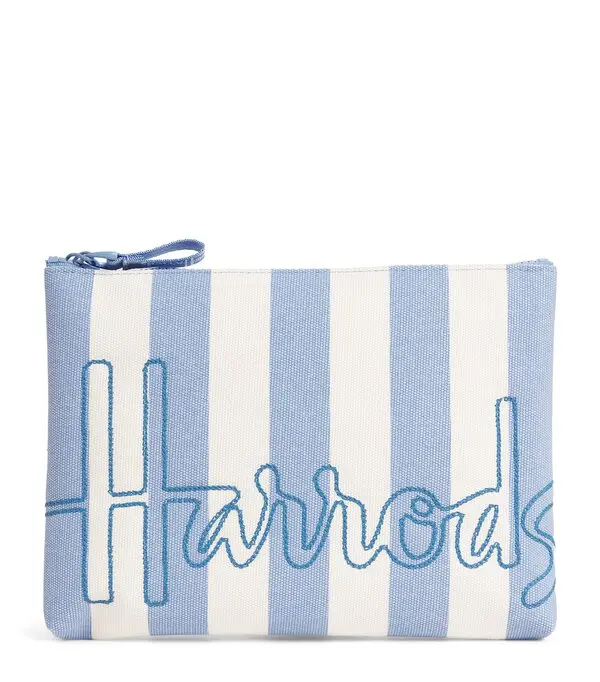 Harrods Cotton Stripe Logo Pouch - Blue