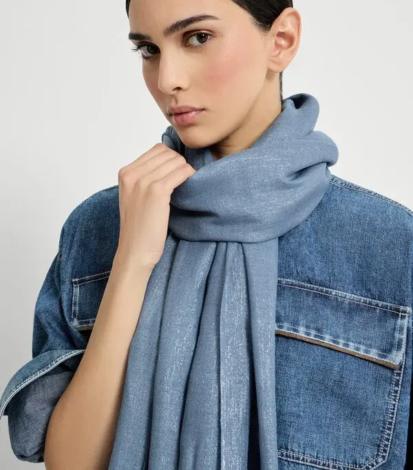 Brunello Cucinelli Cashmere-silk Blend Sparkling Scarf - Blue
