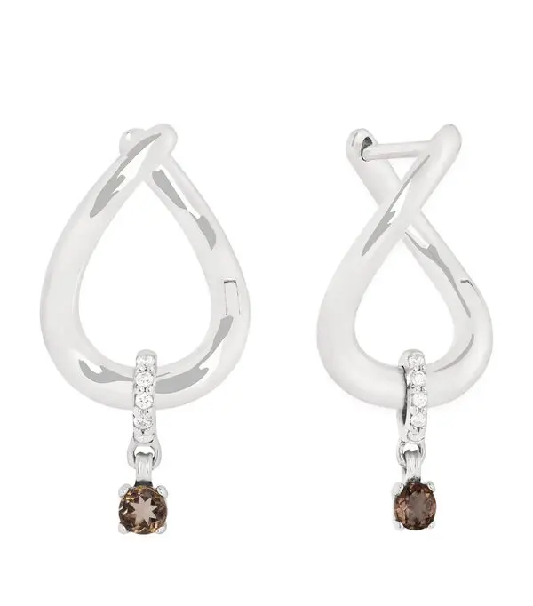 ASTRID & MIYU White Gold, Diamond, And Quartz Molten Hoop Earrings - Silver