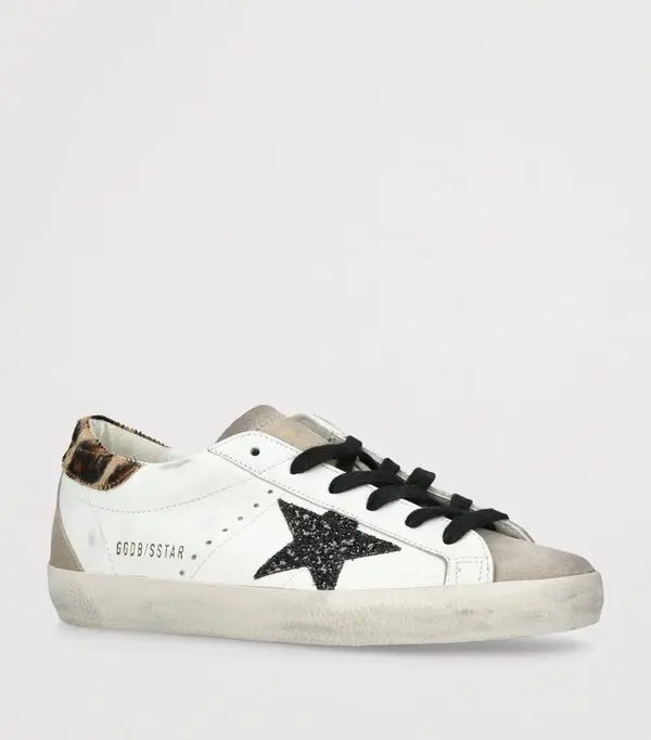 GOLDEN GOOSE Leather Glittered Super-star Sneakers - White