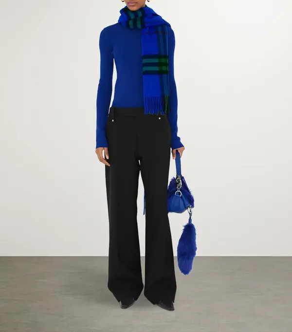 Burberry Wide Cashmere Check Scarf - Blue
