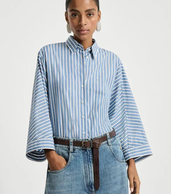 Brunello Cucinelli Striped Cotton Shirt - Blue
