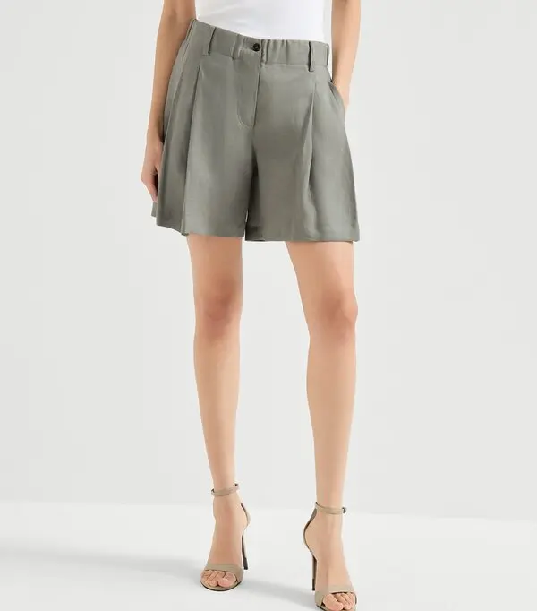 Brunello Cucinelli Linen Pleated Shorts - Brown