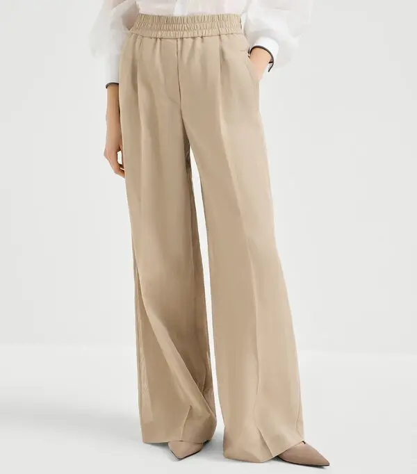 Brunello Cucinelli Cotton Organza Wide-leg Trousers - Brown