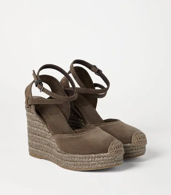 Brunello Cucinelli Suede Wedge Espadrilles - Brown