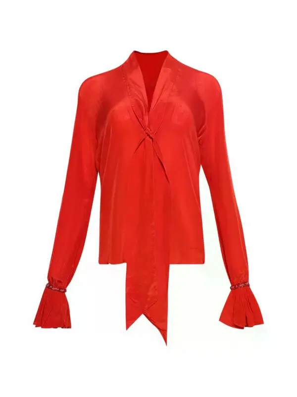 GRACE FAENA Long Sleeve Ruffled Necktie Blouse