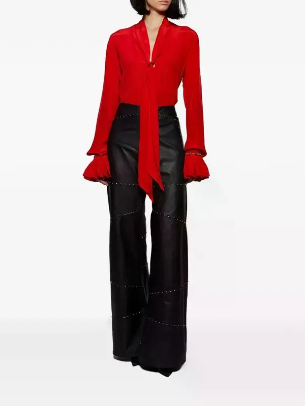 GRACE FAENA Long Sleeve Ruffled Necktie Blouse
