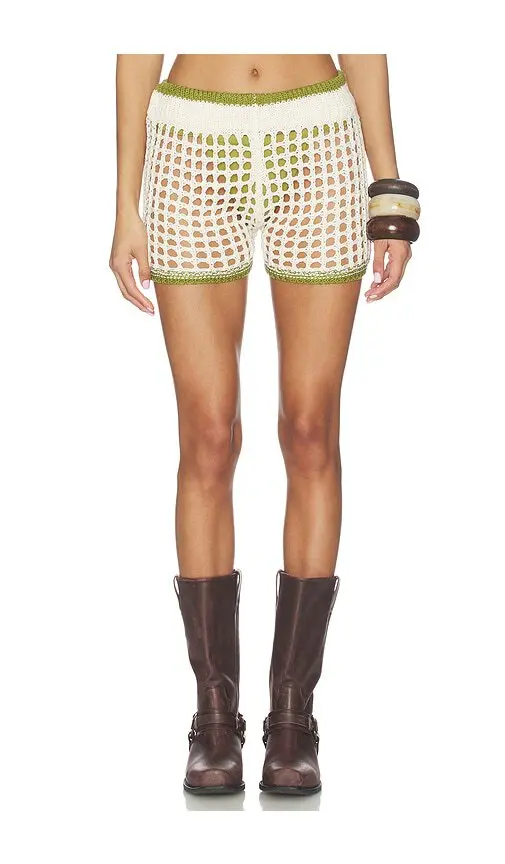 Superdown Bronwin Crochet Short - Cream & Green