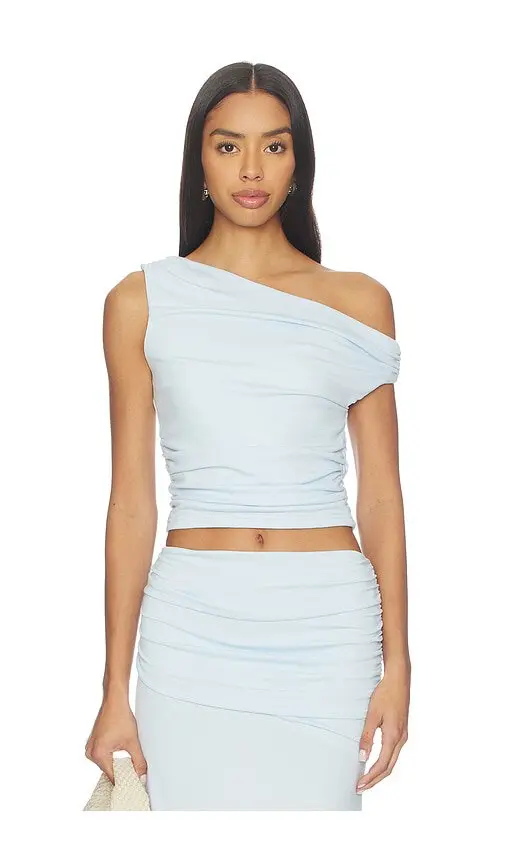 SEVEN WONDERS Malani One Shoulder Top In Baby - Blue