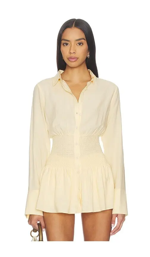 SEVEN WONDERS Adora Long Sleeve Shirred Shirt - Lemon
