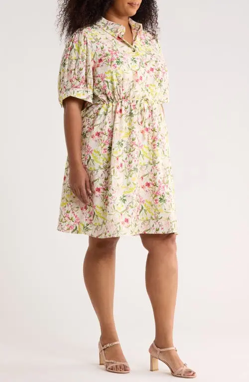 Vince Camuto Floral Print Short Sleeve Shirtdress