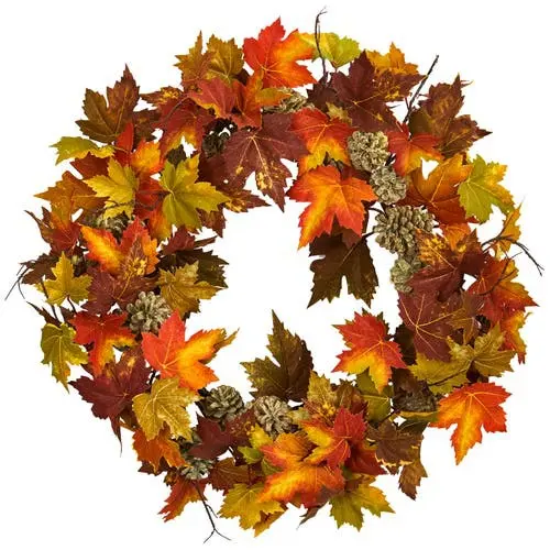 NEARLY NATURAL 24-in Maple And Pinecone Wreath