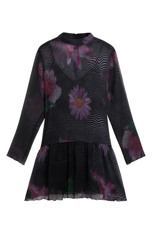 Desigual Print Ruffle Hem Long Sleeve Dress