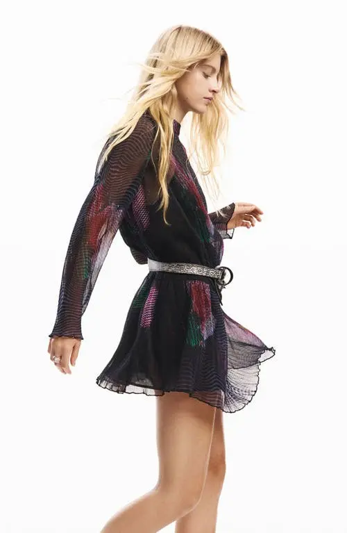 Desigual Print Ruffle Hem Long Sleeve Dress