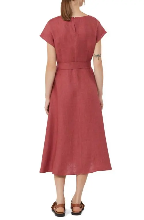 Max Mara Esordio Belted Linen Canvas A-line Midi Dress - Cherry