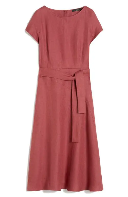 Max Mara Esordio Belted Linen Canvas A-line Midi Dress - Cherry