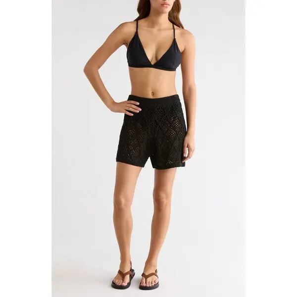 Elan Openwork Knit Cover-up Shorts - Black