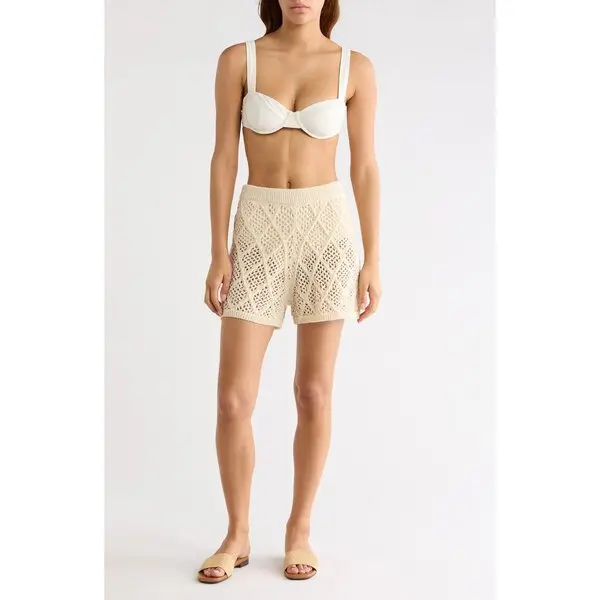 Elan Openwork Knit Cover-up Shorts - Natural