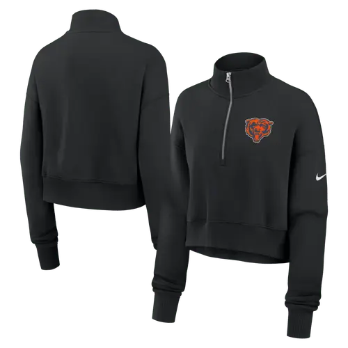 Nike Chicago Bears Legacy Phoenix Fleece Cropped Half-zip Sweatshirt - Black