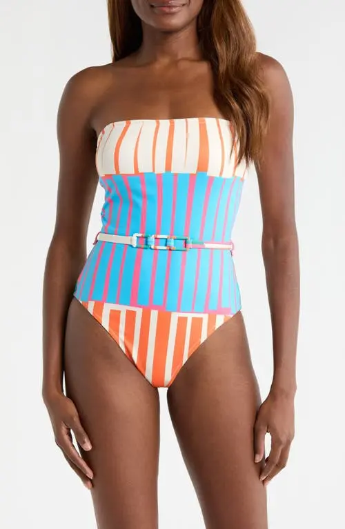 HUTCH Chain Belt One-piece Swimsuit - Fuchsia Stripes