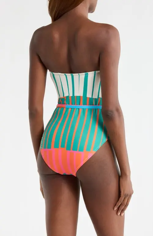 HUTCH Chain Belt One-piece Swimsuit - Fuchsia Stripes