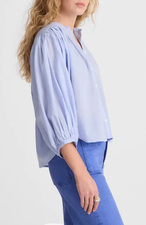 Madewell Shirred Crewneck Button-up Top