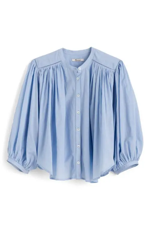 Madewell Shirred Crewneck Button-up Top