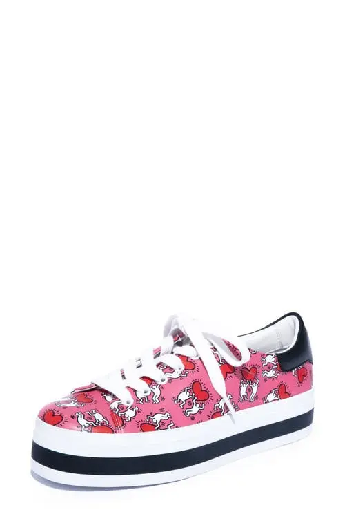 Alice + Olivia X Keith Haring Ezra Flatform Sneakers - Pink/red Hearts