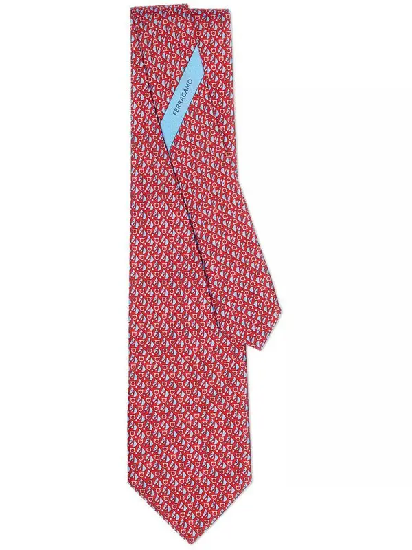FERRAGAMO Silk Equestrian Print Neck Tie - Red
