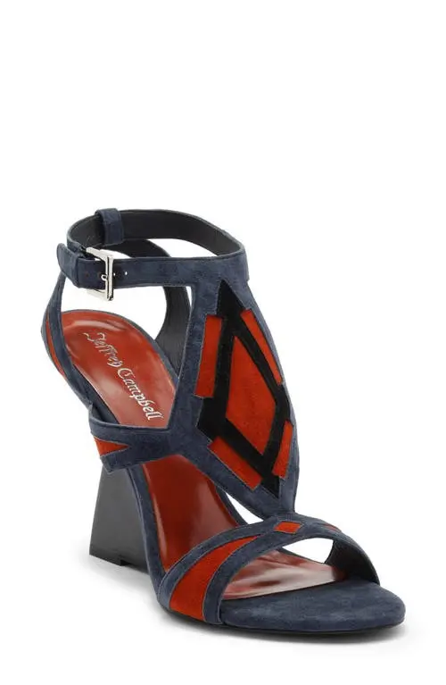 Jeffrey Campbell Wedge Sandal - Navy Suede Orange