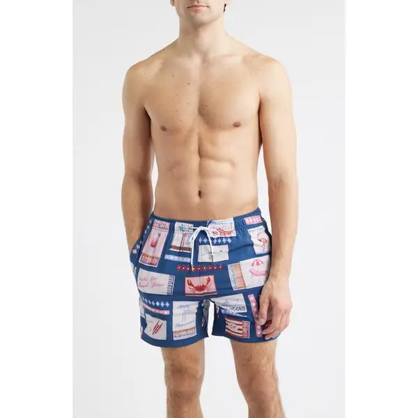 MAVRANS Match Box Printed Swim Trunks - Blue
