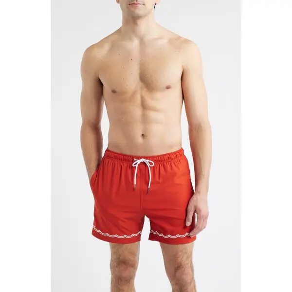MAVRANS Embroidered Swim Trunks - Red