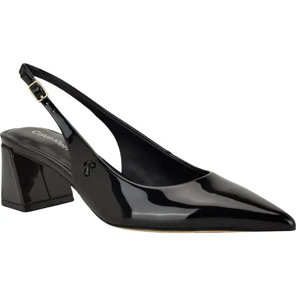 Calvin Klein Sarra Slingback Pointed Toe Pump - Black Patent