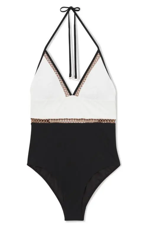 REISS Ray One-piece Swimsuit - White/tan
