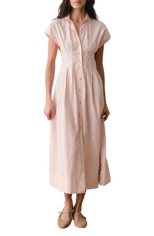 Marine Layer Arden Midi Shirtdress - Rust/white Stripe