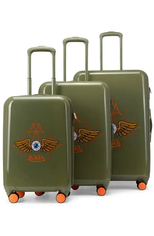 VON DUTCH Kustom Kulture 3-piece Hardside Spinner Luggage Set - Olive Eyeflight