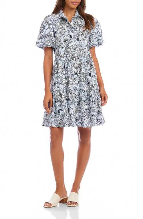 Karen Kane Tiered Puff Sleeve Shirtdress - Blue Print