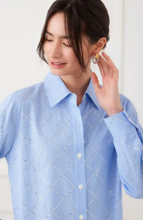 Karen Kane Embellished Long Sleeve Cotton Shirtdress